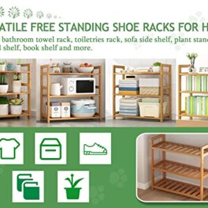 ZHIJXFAVO Wooden Shoe Rack for Closet | 3 Tier Wood and Bamboo Shoe Shelf | Shoe Storage Orgnizer for Enterway Hallway Bathroom Balcony | Easy to Assemble & Space Saving