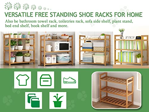 ZHIJXFAVO Wooden Shoe Rack for Closet | 3 Tier Wood and Bamboo Shoe Shelf | Shoe Storage Orgnizer for Enterway Hallway Bathroom Balcony | Easy to Assemble & Space Saving