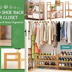 ZHIJXFAVO Wooden Shoe Rack for Closet | 3 Tier Wood and Bamboo Shoe Shelf | Shoe Storage Orgnizer for Enterway Hallway Bathroom Balcony | Easy to Assemble & Space Saving