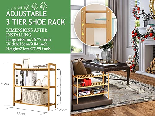 ZHIJXFAVO Wooden Shoe Rack for Closet | 3 Tier Wood and Bamboo Shoe Shelf | Shoe Storage Orgnizer for Enterway Hallway Bathroom Balcony | Easy to Assemble & Space Saving