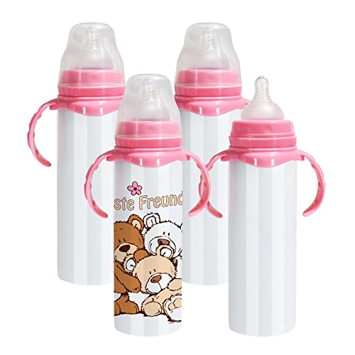 AGH 8OZ Sublimation Sippy Cups with Pink Handle, 4 Pack Sublimation Blank Kids Stainless Steel Tumblers Anti-drop Baby Bottle Stainless Steel Insulated Toddler Water Cups