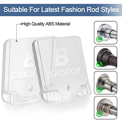 BRIOFOX Shower Curtain Rod Holder【Upgrade Design】3M Adhesive Heat Resistant Waterproof Max Load 60 lbs Shower Rod Retainer for Wall, 2 Pack(Rod Not Included) (Transparent)