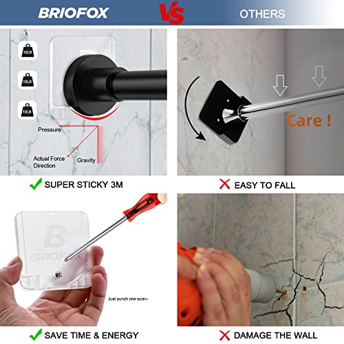 BRIOFOX Shower Curtain Rod Holder【Upgrade Design】3M Adhesive Heat Resistant Waterproof Max Load 60 lbs Shower Rod Retainer for Wall, 2 Pack(Rod Not Included) (Transparent)