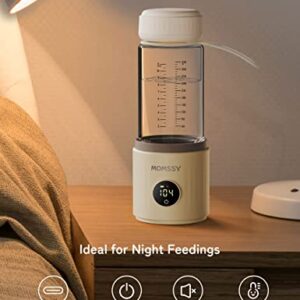 Momssy Portable Bottle Warmer, Baby Bottle Warmer for Breastmilk Formula Heating, Smart 4 Temperature Setting with USB Rechargeable Cordless, Auto Shut-Off, Multifunctional Travel Bottle Warmer