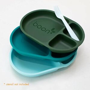 Boon Chow Silicone Plate Set - 3 Unbreakable Divided Toddler Plates - Baby Plates for 6 Months and Up - Baby Led Weaning Supplies - Blue Multicolor