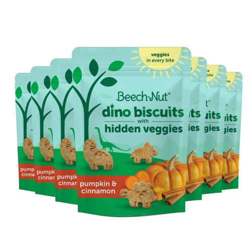 Beech-Nut Toddler Snacks, Dino Biscuits with Hidden Veggies, Pumpkin Cinnamon, Non-GMO Baked Snack for Kids, 5 oz Bag (7 Pack)