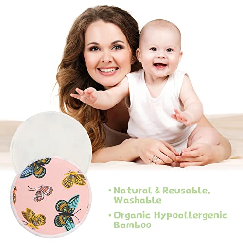 Lounsweer 30 Pcs Reusable Breast Pads Floral Bamboo Nursing Pads Nipple Pads for Breastfeeding Washable Nipple Cover Breastfeeding Essentials with Wet Bag and Laundry Bag for Mom Women Gift, 6 Styles