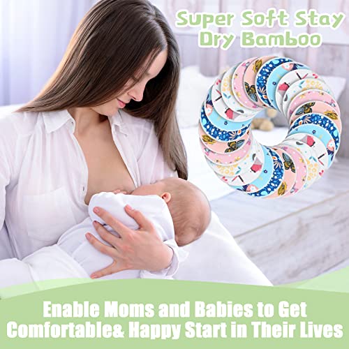 Lounsweer 30 Pcs Reusable Breast Pads Floral Bamboo Nursing Pads Nipple Pads for Breastfeeding Washable Nipple Cover Breastfeeding Essentials with Wet Bag and Laundry Bag for Mom Women Gift, 6 Styles