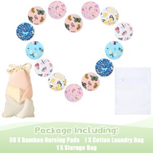 Lounsweer 30 Pcs Reusable Breast Pads Floral Bamboo Nursing Pads Nipple Pads for Breastfeeding Washable Nipple Cover Breastfeeding Essentials with Wet Bag and Laundry Bag for Mom Women Gift, 6 Styles