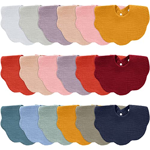 Xtinmee 18 Pcs Muslin Baby Bibs Bulk Baby Bandana Drool Teething Bibs Lap Shoulder Burp Bibs Absorbent Soft Cotton Unisex for Boys Girls Toddler Infant, Solid Colors (Lovely Style)