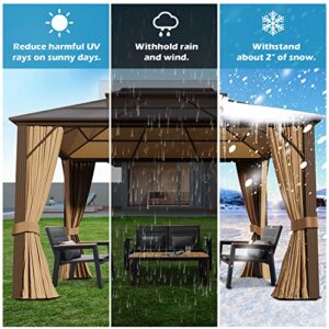 GAZEBEST 10'x13' Hardtop Gazebo Outdoor Polycarbonate Double Roof Patio Gazebo Aluminum Frame Gazebo Canopy with Netting and Curtains,for Garden Patio,Patio Backyard,Deck and Lawns