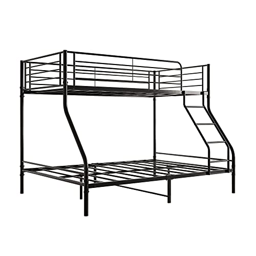 Lostcat Twin Over Full Metal Bunk Bed,Heavy Duty Bunk Beds Frame w/Enhanced Upper-Level Guardrail and Ladders Suitable for Kids/Teen/Adults,No Box Spring Needed,Easy Assembly,Black