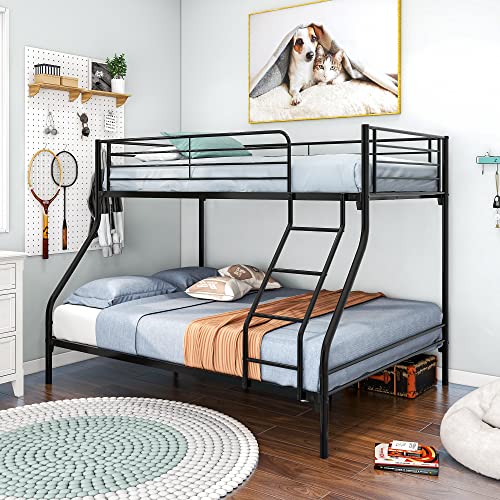 Lostcat Twin Over Full Metal Bunk Bed,Heavy Duty Bunk Beds Frame w/Enhanced Upper-Level Guardrail and Ladders Suitable for Kids/Teen/Adults,No Box Spring Needed,Easy Assembly,Black