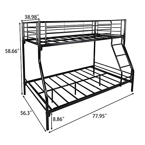 Lostcat Twin Over Full Metal Bunk Bed,Heavy Duty Bunk Beds Frame w/Enhanced Upper-Level Guardrail and Ladders Suitable for Kids/Teen/Adults,No Box Spring Needed,Easy Assembly,Black