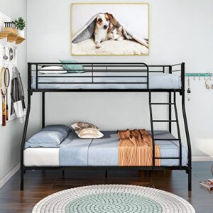 Lostcat Twin Over Full Metal Bunk Bed,Heavy Duty Bunk Beds Frame w/Enhanced Upper-Level Guardrail and Ladders Suitable for Kids/Teen/Adults,No Box Spring Needed,Easy Assembly,Black