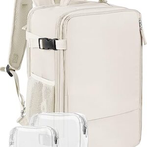 Snoffic Carry-on Travel Backpack, 17.3 Inch TSA-Friendly Laptop Travel Backpack, Waterproof Weekender Daypack Bag for Work Business Hiking Traveling Gift Bookbag (Beige)