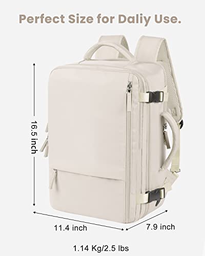 Snoffic Carry-on Travel Backpack, 17.3 Inch TSA-Friendly Laptop Travel Backpack, Waterproof Weekender Daypack Bag for Work Business Hiking Traveling Gift Bookbag (Beige)