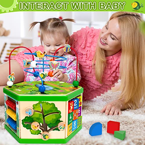 V-Opitos Learning Toys for Toddler 1, 2, 3 Years Old, 7 in 1 Wooden Activity Cube, Montessori Early Educational Toys for Baby, 12-18 Months, Ideal First Birthday Gifts for Kids Girl