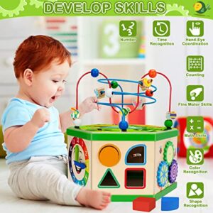 V-Opitos Learning Toys for Toddler 1, 2, 3 Years Old, 7 in 1 Wooden Activity Cube, Montessori Early Educational Toys for Baby, 12-18 Months, Ideal First Birthday Gifts for Kids Girl