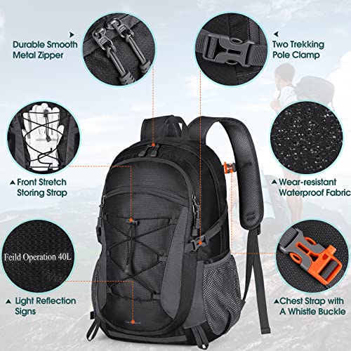 RAINSMORE Hiking Backpack 40L Waterproof Camping Backpack Lightweight Packable Backpack for Women Men Outdoor Travel Daypack