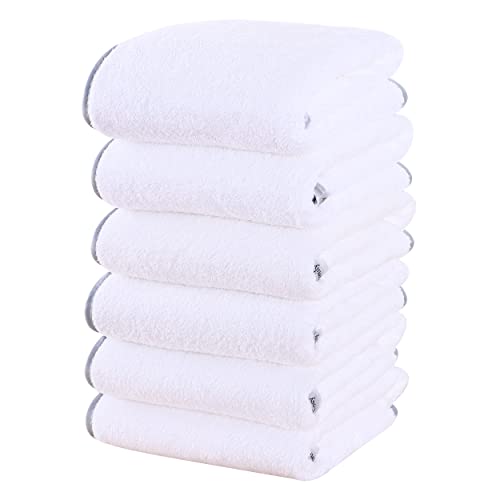 Cosy Family Ultra Soft Microfiber Absorbent Hand Towel Set of 6 - Silk Hemming Towels for Bathroom Clearance - Quick Drying - Perfect for Bath, Fitness, Gym, Shower, Hotel, and Spa - 16x28 Inch, White