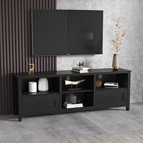 IANIYA 70.08 Inch TV Stand with Ample Storage Space and Sturdy Structure Design, Perfect for Living Room (Black-with Drawer)