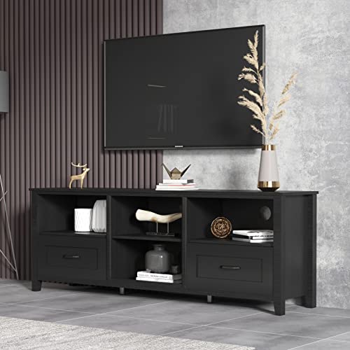 IANIYA 70.08 Inch TV Stand with Ample Storage Space and Sturdy Structure Design, Perfect for Living Room (Black-with Drawer)