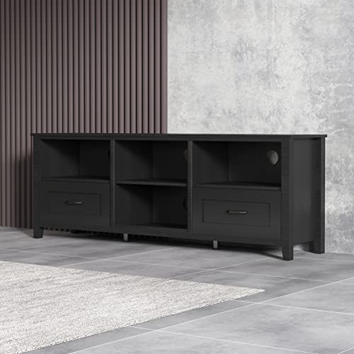 IANIYA 70.08 Inch TV Stand with Ample Storage Space and Sturdy Structure Design, Perfect for Living Room (Black-with Drawer)