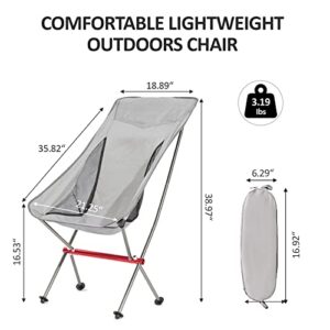 QSWRD Camping Chair for Adults Portable Camp Chair for Beach, Hiking, Picnic, Travel, Outdoor Activities, High Backrest and Aircraft-Grade All Aluminum Lightweight Camping Chairs Support 330LBS, Grey