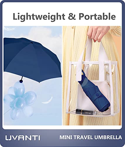 UVANTI Umbrella Small Mini Umbrella with Case - 6 Ribs Light Folding Compact Travel Umbrella Lightweight Portable Parasol for Backpack Purse - Sun & Rain Pocket UV Umbrellas for Kids Girls Boys Women