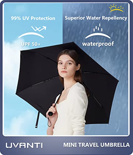 UVANTI Umbrella Small Mini Umbrella with Case - 6 Ribs Light Folding Compact Travel Umbrella Lightweight Portable Parasol for Backpack Purse - Sun & Rain Pocket UV Umbrellas for Kids Girls Boys Women