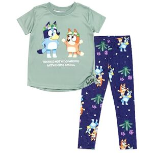 bluey bingo toddler girls t-shirt and leggings outfit set green/blue 2t