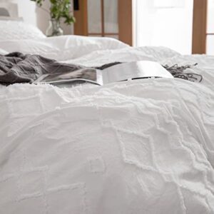 Boho Duvet Cover Twin, 3 Pieces Boho Tufted Bedding Set for All Seasons, Soft Microfiber Bohemian Embroidery Shabby Chic Style 2 Pillowcases 1 Boho Duvet Cover, Lightweight Comfortable (White, Twin)