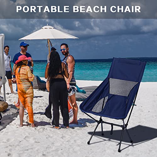 Lyweem Folding Camping Chair for Adults Lightweight Beach and Picnic Chair - Portable High-Backrest Camp Chair - Perfect for Outdoor Activities 330LBS Support, Blue