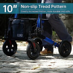 ELENKER All-Terrain Rollator Walker with Seat, Outdoor Rolling Walker, 10” Non-Pneumatic Tire Wheels Compact Folding Design for Seniors, Blue