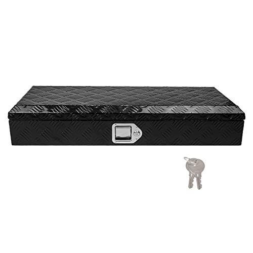 Edicapo 34.5" x 13" x 6.5" ATV/UTV Tool Box Front Storage Box with Latch and Keys Heavy Duty Aluminum Trailer Toolbox Organizer Black