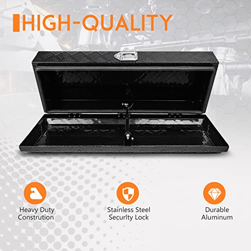 Edicapo 34.5" x 13" x 6.5" ATV/UTV Tool Box Front Storage Box with Latch and Keys Heavy Duty Aluminum Trailer Toolbox Organizer Black