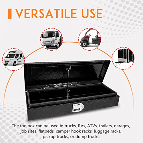 Edicapo 34.5" x 13" x 6.5" ATV/UTV Tool Box Front Storage Box with Latch and Keys Heavy Duty Aluminum Trailer Toolbox Organizer Black