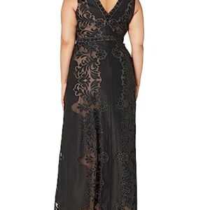 BCBGMAXAZRIA Women's V Neck Sleeveless Long Burnout Lace Column Dress, Black, 10