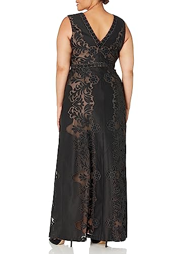 BCBGMAXAZRIA Women's V Neck Sleeveless Long Burnout Lace Column Dress, Black, 10