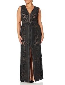 bcbgmaxazria women's v neck sleeveless long burnout lace column dress, black, 10