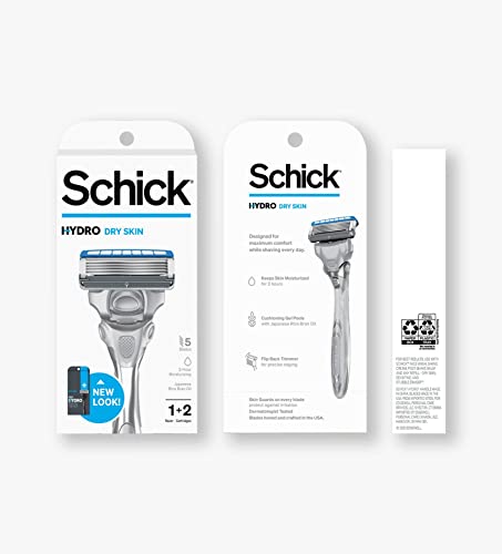 Schick, Hydro Dry Skin Men's 5-Blade Razor Handle + 2 Refill Razor Blades Kit, 1 Count