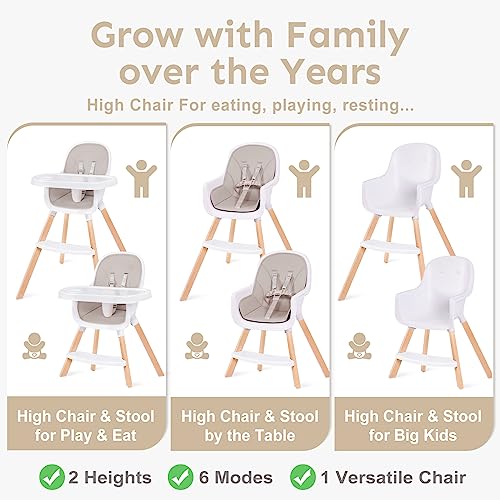 Convertible High Chair, 3 in 1 High Chairs for Babies and Toddlers, Baby High Chair with Adjustable Legs and Double Dishwasher Safe Tray, Made of Sleek Hardwood and Premium Leatherette