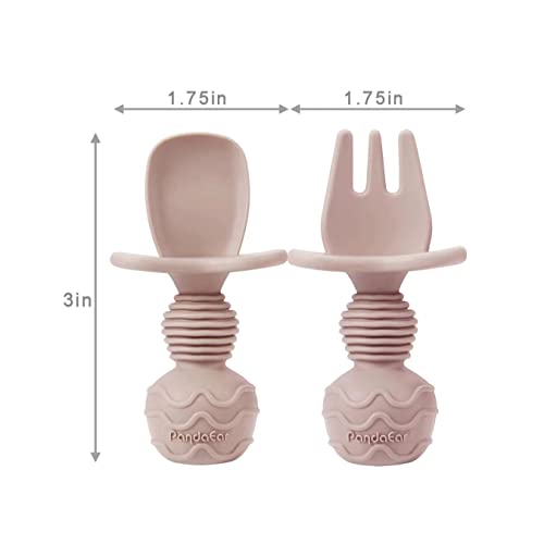 PandaEar Silicone Baby Feeding Set| Silicone Divided Suction Crab Plate and Tiny Cup with Spoons & Forks| Baby Led Weaning Supplies Self Feeding Eating Utensils -Pink