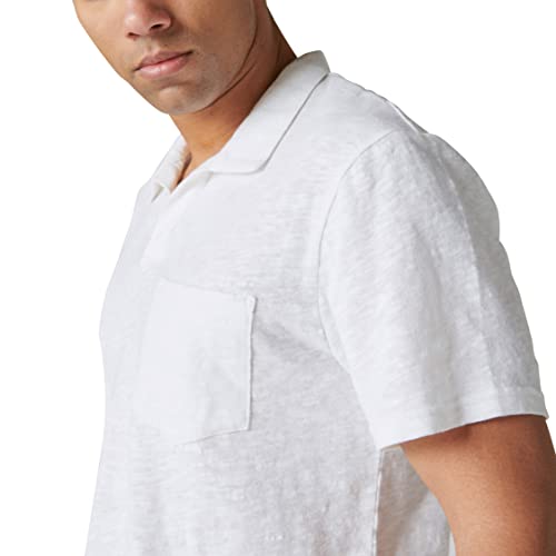 Lucky Brand Men's Short Sleeve Linen Johnny Collar Polo, Bright White, Large