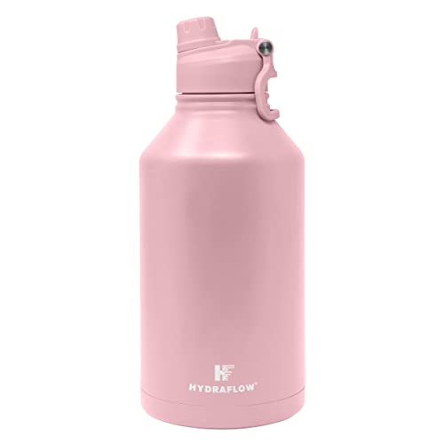 Hydraflow Crusader - Triple Wall Vacuum Insulated Water Bottle with Dual Lid (64oz, Pastel Pink) Stainless Steel Metal Thermos, Reusable Leak Proof BPA-FREE for Sports and Travel