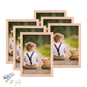 atobart 5x7 picture frame, oak wood photo frame with perspex glass for vertical or horizontal tabletop wall display for photos, paintings, posters, artwork, birthday christmas gift, set of 6