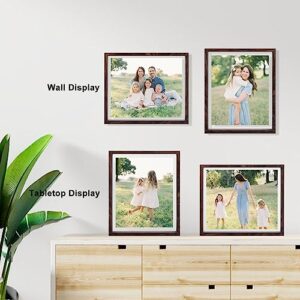 Trwcrt 8x10 Picture Frame Set of 2, Double Glass Floating Photo Frames Display up to 10 x 12 photos for Wall or Tabletop Display, Brown