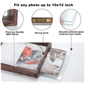 Trwcrt 8x10 Picture Frame Set of 2, Double Glass Floating Photo Frames Display up to 10 x 12 photos for Wall or Tabletop Display, Brown