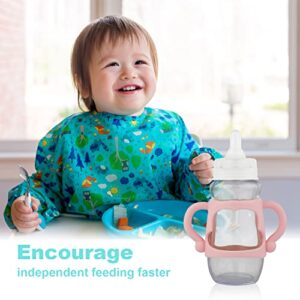 3pcs Baby Bottle Handles for Dr Brown Narrow Baby Bottles, Soft Silicone Baby Bottle Holder with Easy Grip Handles Bottle Holder for Baby Self Feeding (Pink, Green, Blue)